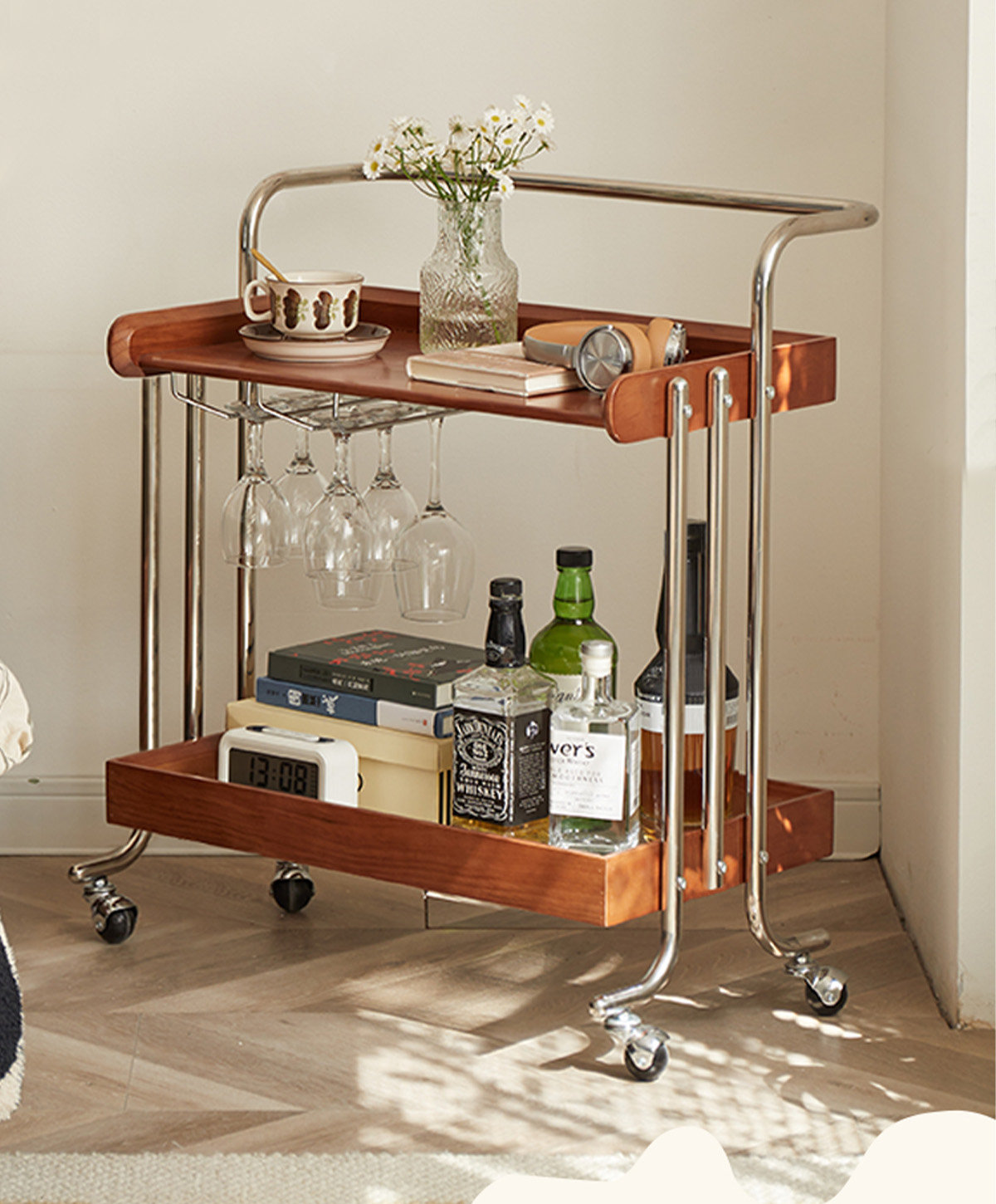 Everly Quinn 28.35" Brown Standard Solid Wood Bar Carts | Wayfair